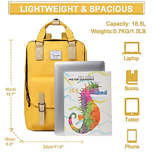 VASCHY Laptop Backpack for Men and Women, Unisex Vintage Water Resistant Casual Daypack Rucksack Bookbag for School College Yellow