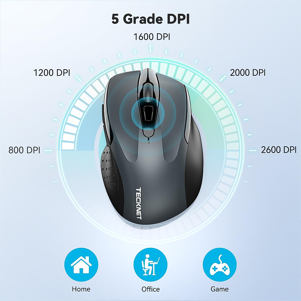 TECKNET Bluetooth Mouse, Wireless Mouse with 6 Buttons, 5 Adjustable DPI Levels, 24 Month Battery Life, Ergonomic Computer Mouse for Laptop, Computer, Mac, PC, Windows, Chromebook, Notebook