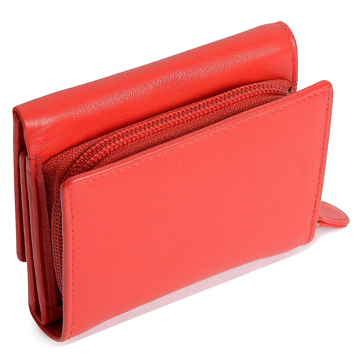 SADDLER Womens Luxurious RFID Protected Leather Trifold Credit Card Wallet With Large Zippered Coin Pocket | Ladies Designer Purse - Perfect for ID Coins Notes Debit Travel Cards | Gift Boxed - Red