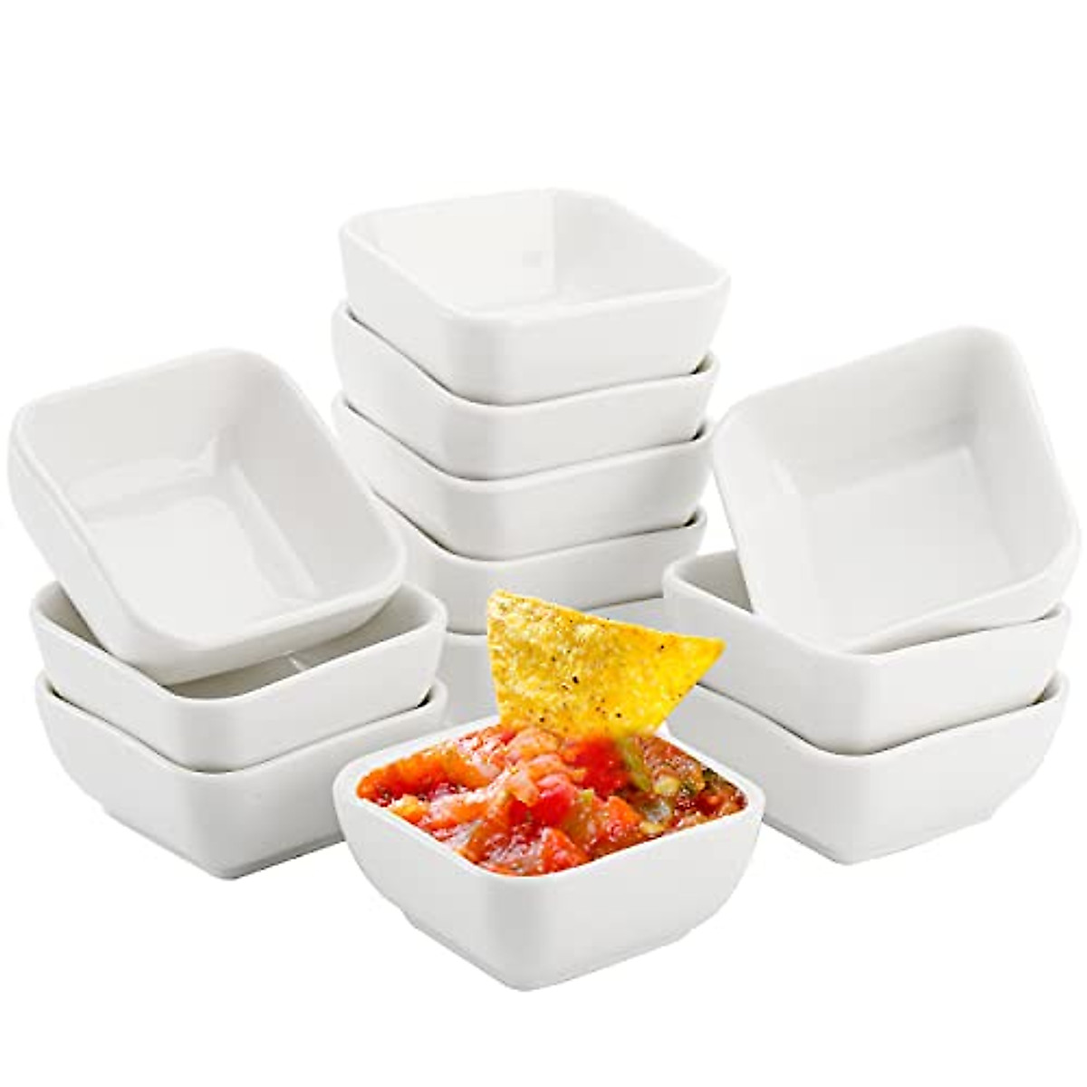 Lawei 12 Packs Ceramic Dip Bowls Set - 3 oz Condiments Server Dishes Mini Bowls Soy Sauce Dish for Sauce, Vinegar, Ketchup, BBQ and Party Dinner