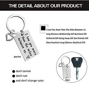 Couple Keychain， I Love You More Than The Miles Between Us Long Distance Relationship Gift for Boyfriend Girlfriend Brithday Valentines Gift Personalized Couples Jewelry Going Away Gift Keychain