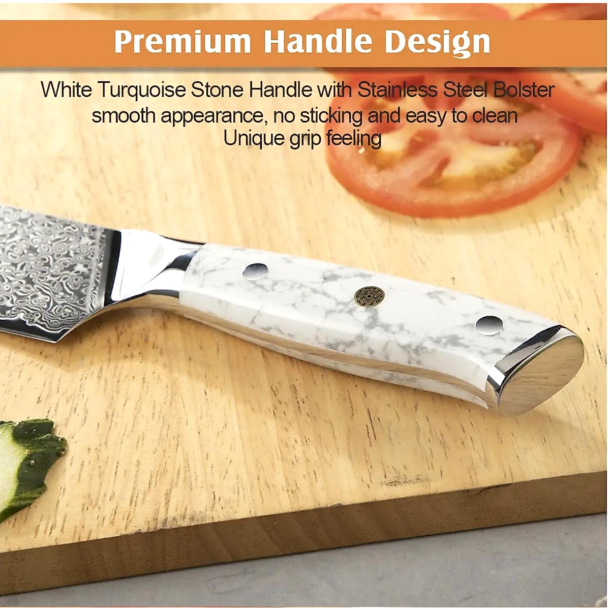 8-Inch Japanese Style Chef Knife – VG-10 Damascus Steel Blade, Ultra-Sharp High-Carbon Core, Ergonomic White Turquoise Resin Handle, Professional Luxury Kitchen Knife for Home Chefs, Includes Gift Box