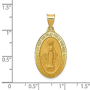 IceCarats 14K Yellow Gold Our Lady of Miraculous Medal Blessed Virgin Mary Oval Necklace Charm Pendant 31.5mm x 16mm Only