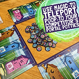 Rookie Mage Games Portal Potties - Funny Last Wizard Standing Board Games for Adults & Kids - Includes Playing Cards, Poop Emoji Tokens, Colorful Potty Boards - 2 to 4 Players, Ages 7+