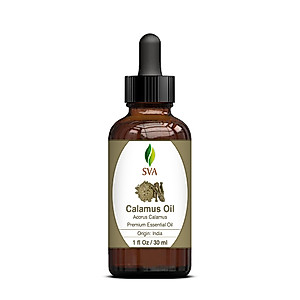 SVA Calamus Essential Oil – 1 Fl Oz – 100% Natural Calamus Oil - for Diffuser, Hair Care, Face, Skin Care, Aromatherapy, Scalp and Body Massage, Soap and Candle Making – with Dropper