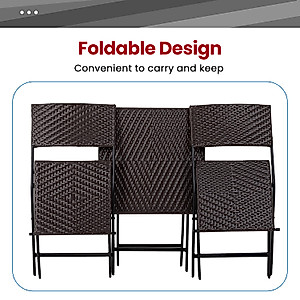 FDW 3 Pieces Patio Set Folding Outdoor Patio Furniture Sets Foldable Wicker Bistro Set Rattan Chair Conversation Sets Garden Furniture for Yard Lawn Balcony Poolside Backyard No Assembly Needed,Brown