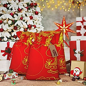 Drawstrings Christmas Gift Bags Dragon-Gold-Japan-China Presents Wrapping Bags Xmas Gift Wrapping Sacks Pouches Medium