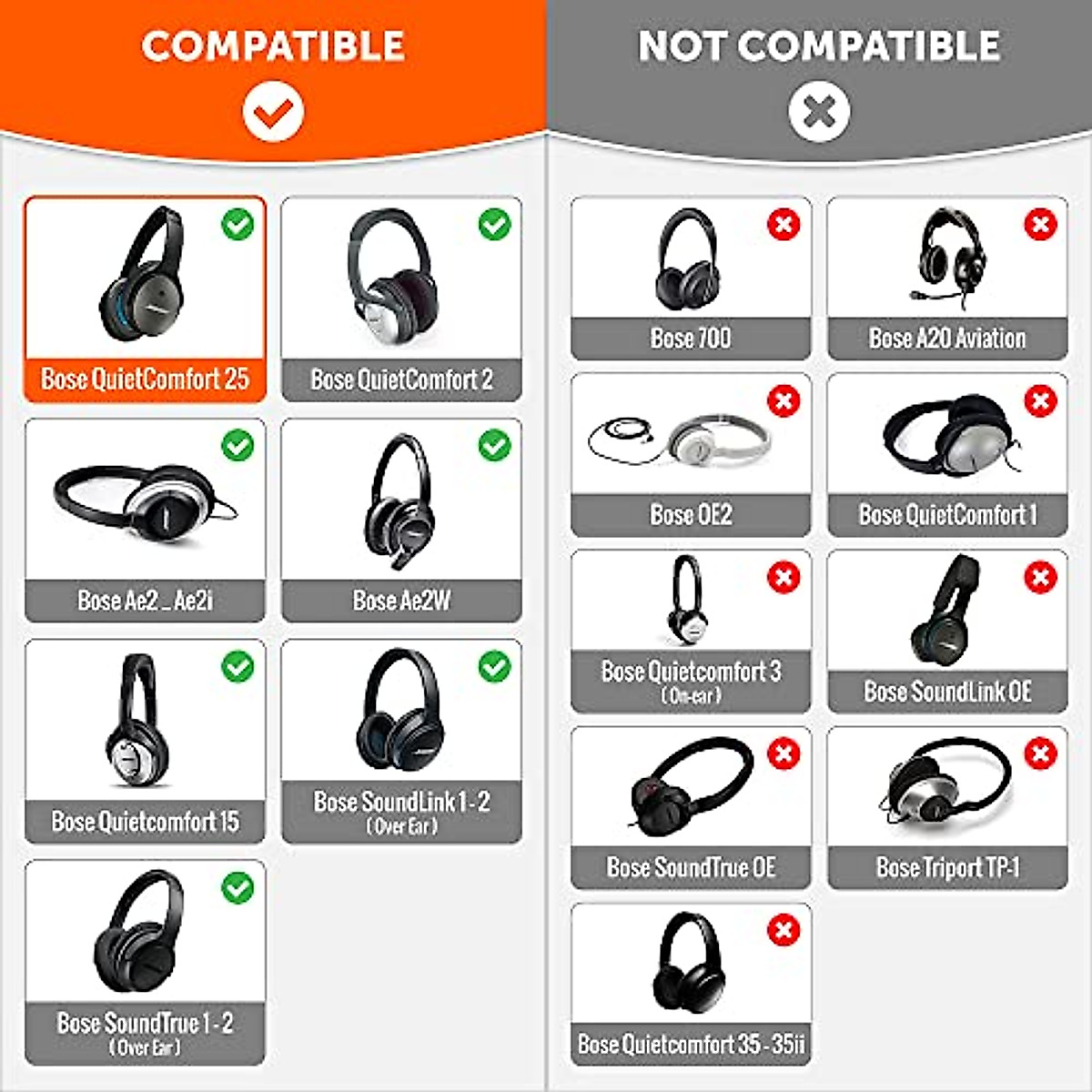 WC Wicked Cushions Premium Replacement Ear Pads for Bose Headphones - Compatible with QC15 / QC25 / QC35 & 35 ii / QC2 / AE2 / AE2i / AE2W / Soundlink - Softer Leather, Luxury Memory Foam | Black