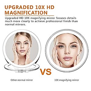 USB 10X Magnifying Mirror with Light Makeup Mirror with Lights LED Lighted Makeup Mirror Vanity Mirror with Lights Flexible Gooseneck Mirror with Lights with Powerful Suction Cup