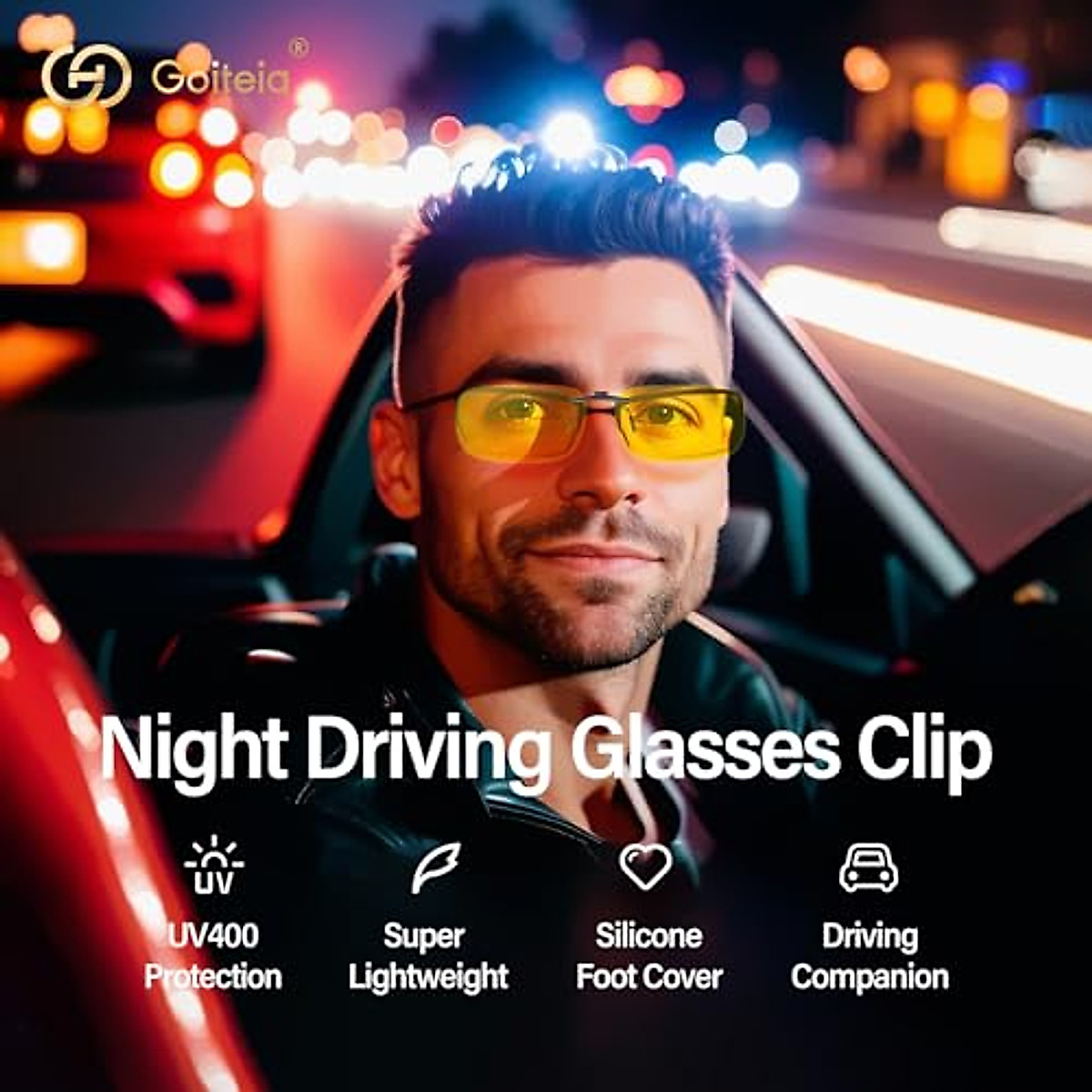 Goiteia Polarised Clip on Night Driving Glasses Anti Glare for Men Women Flip up,Minimize Glare from Headlights and LED Bulbs
