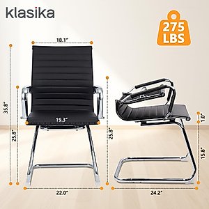Office Guest Chair Meeting Room Chair Leather Folding Reception Chair Without Wheel with Sled Base for Waiting Room Conference Room Living Room Home Office (2 Pack)