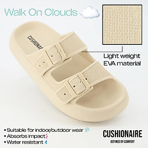 CUSHIONAIRE Women's Fame recovery cloud slide sandals with +Comfort, White 8
