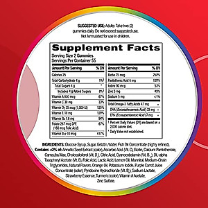 Centrum MultiGummies Multi+ Omega 3 Dual Action, Adult Multivitamin, Multivitamin/Multimineral/Omega 3 Supplement, Strawberry/Lemon/Orange Flavors - 110 Count