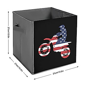 US Flag Dirtbike Motocross Large Cubes Storage Bins Collapsible Canvas Storage Box Closet Organizers for Shelves