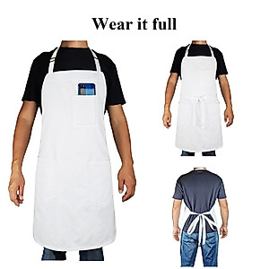DCCPAA Professional Cooking Apron Chef Designed for Kitchen BBQ Grill,Chef, Hobby and Workshop -10 OZ 100% Cotton twill for Women and Men Bib Adjustable Straps with 3 Pockets-white