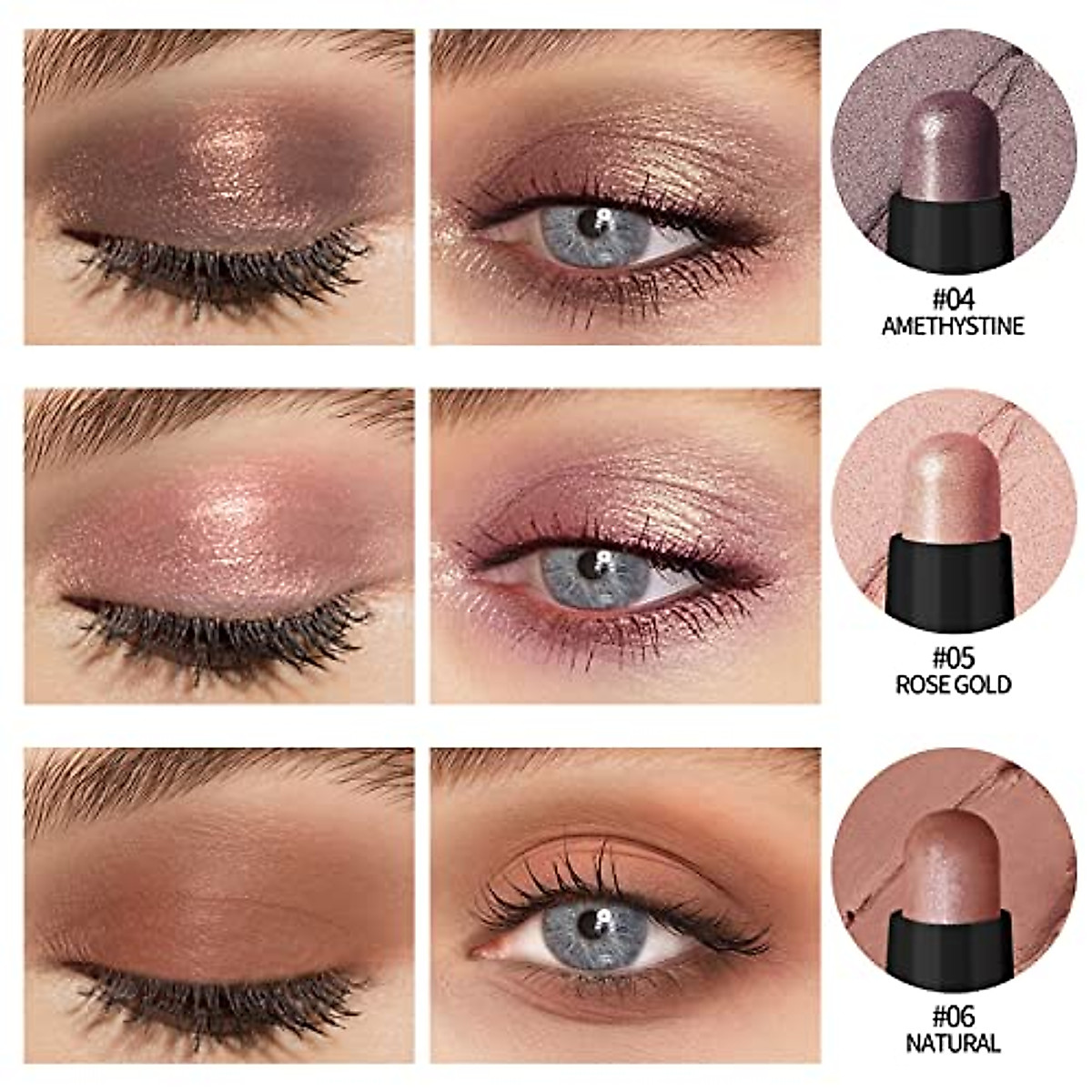 KIMUSE 6PCS Shimmer Cream Eyeshadow Stick,Brightener Eyeshadow Pencil Crayon,Waterproof Eye Shadow Stick Sets with Crease-proof, Smudge-proof and Long Lasting Eye Shadow Make Up