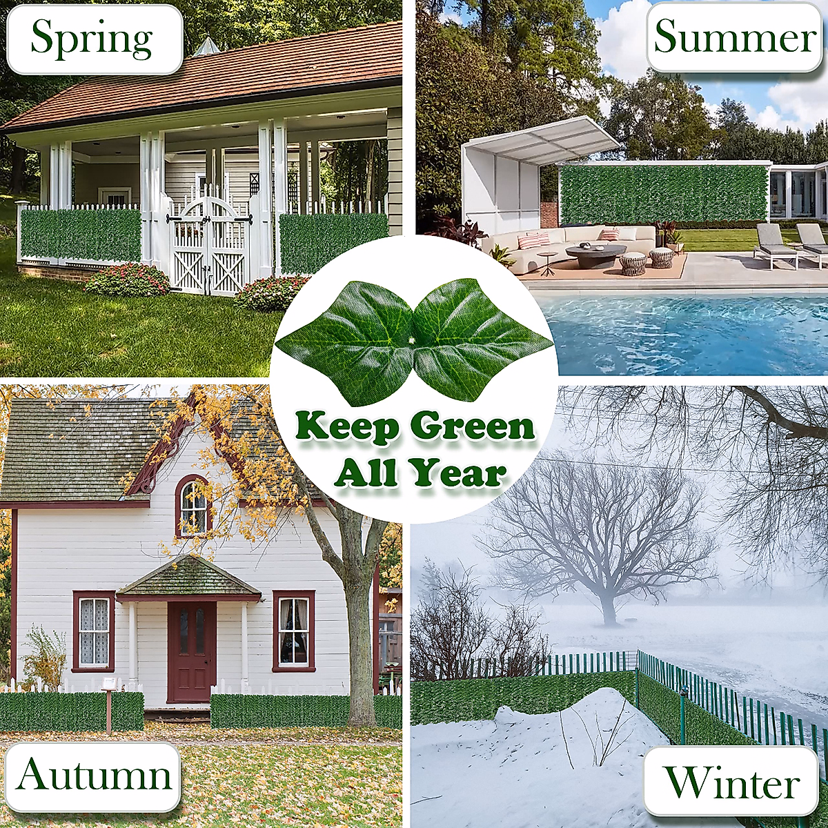 Bybeton Artificial Ivy Privacy Fence - 40" x 120" UV-Resistant Green Fake Vines Leaf Grass Wall - Patio, Balcony, Garden, Backyard Decor