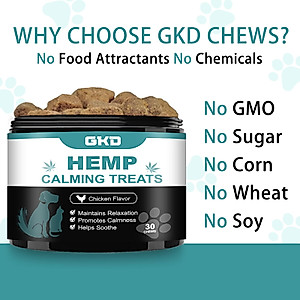 GKD Dog Calming Chews - Anxiety Relief Treats Hemp Bites Gummies for Dog, Firework Thunderstorm Relaxing Care Car Sickness Separation Ease, Dog Relaxer Doggie Hemp Relaxing Chews Pets Health Supplies
