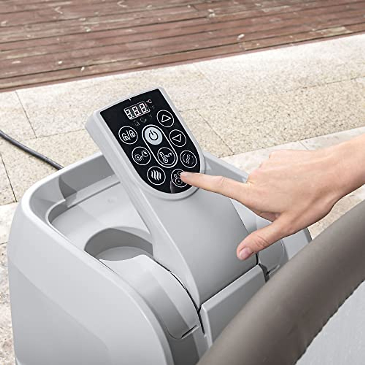 Coleman Napa SaluSpa 2-7 Person Inflatable Round Outdoor Hot Tub Spa with 180 Soothing AirJets, 2 Filter Cartridges, and Insulated Cover, Gray Wood