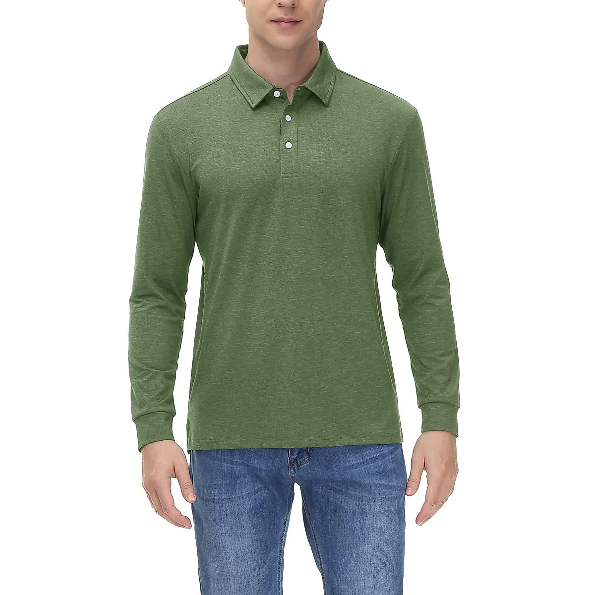 MAGCOMSEN Long Sleeve Polo Shirt Golf Shirts for Men Shirt for Men Spring Shirts Pique Polo Shirt Outdoor Shirts for Men Athletic Casual Shirts Army Green