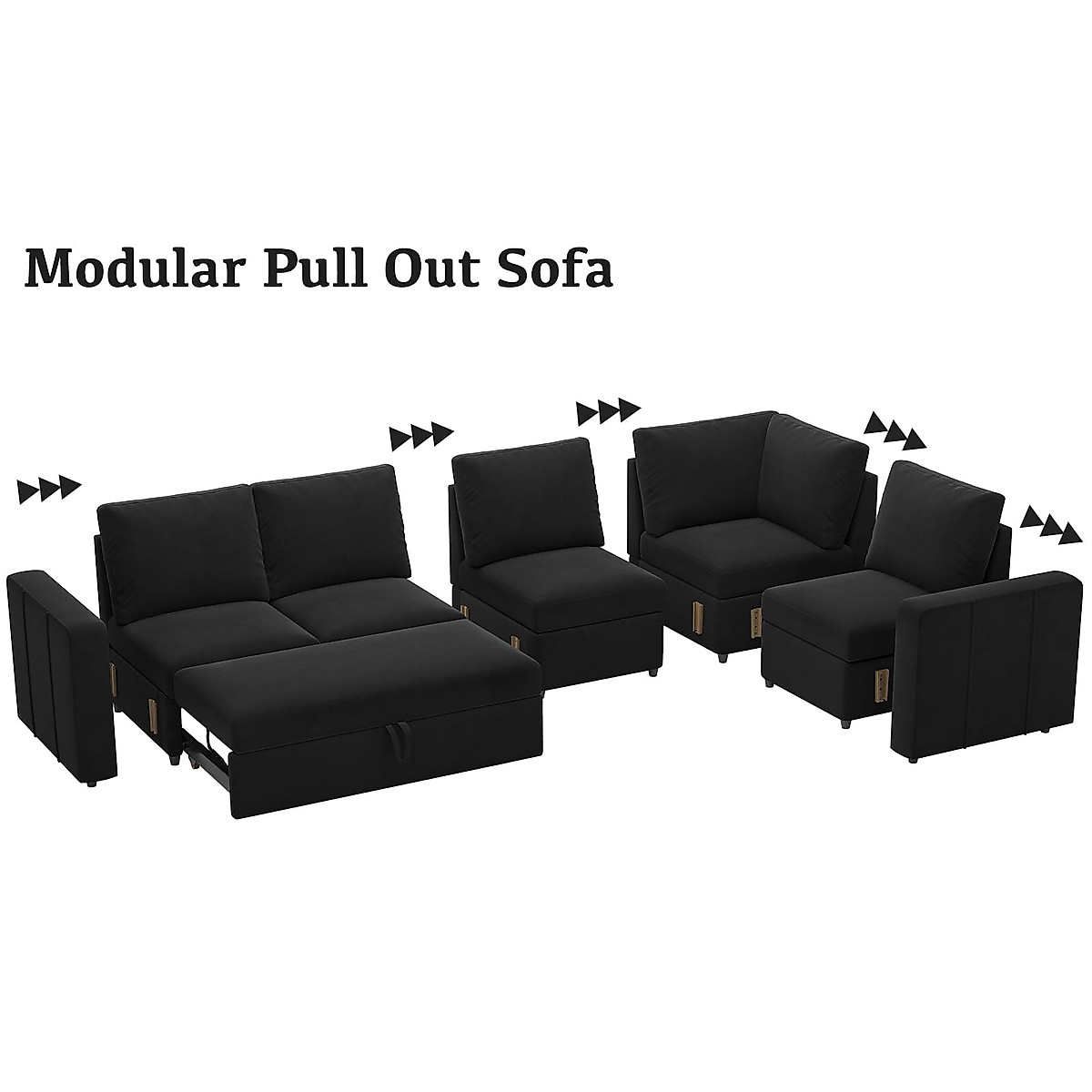 Belffin Velvet Storage Ottoman Module for Modular Sectional Sofa, Armrest Module for Sectional Sleeper Sofa Bed, Black