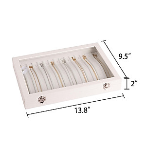Frebeauty 15 Hooks Necklace Tray Velvet Neckalce Organizer with Clear Lid Lockable Necklace Holder Box Jewelry Organizer for Pendants Chains Necklace Jeweley Tray for Women Girls(Beige)
