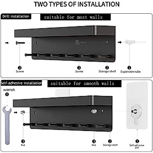 HAYAN Key Holder for Wall, Wall Mount Mail Key Hanger Organizer Shelf, Key Hooks Rack, Small Key Hanger for Home Entryway, Hallway, Kitchen, Office - Black