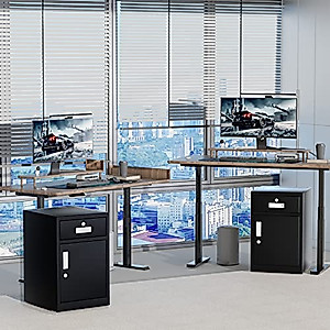 File Cabinet With Lock, Under Desk Locking Bookcase, Metal Filing for Home Office, Printer Stand (Black)