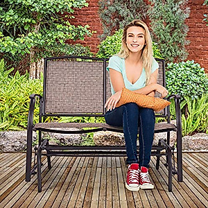 Wenst'sKufAN Patio Glider Chair, Outdoor Textilene Swing Glider Bench with Stable Steel Frame, Patio Swing Glider Bench for 2 Persons Rocking Chair, Idea for Outdoor Backyard,Beside Pool and Lawn