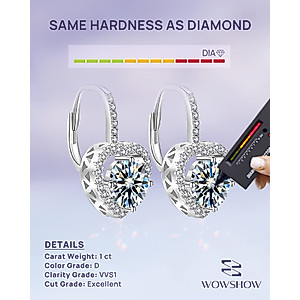 wowshow Moissanite Earrings 925 Sterling Silver Dangle Earrings 2ct Moissanite Drop Earrings White Gold Plated Leverback Diamond Earrings for Women Birthday Mothers Day Gifts