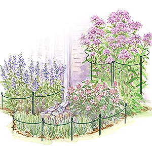 CKE 20 Pack 4mm Plant Support Stakes, Metal Peony Support, Garden Plant Cage Stake Support, Plant Support Ring, Green Half Round Plant Support Ring for Peony, Tomato, Rose, Vine Plant 10" W x 15.8" H