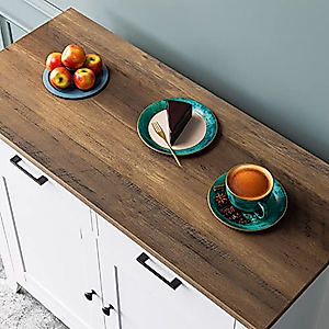 HORSTORS Kitchen Storage Cabinet with Drawers and Doors, Floor Sideboard and Buffet Server Cabinet, Entryway Console Cabinet for Living Room, Dining Room, Bathroom, Ivory White