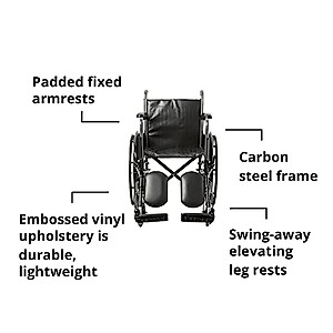 McKesson Wheelchair, Elevating Swing Away Foot Leg Rest, Fixed Arm, 18 in Seat, 300 lbs Weight Capacity, 1 Count
