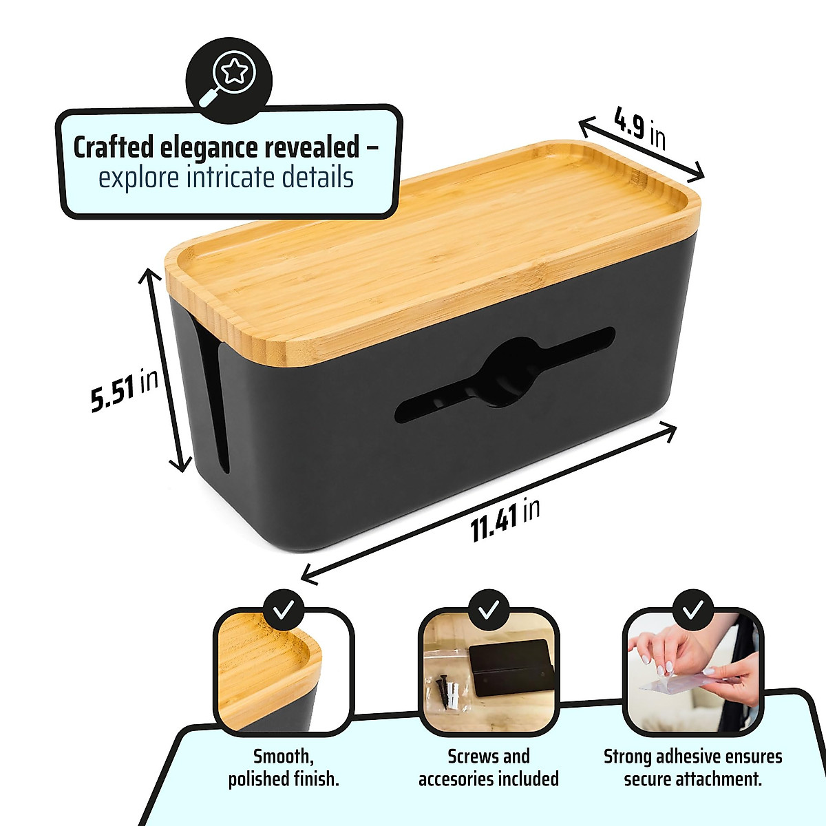 BAGSWAY Trash Bag Holder with Wooden Lid - Wall-Mounted Bag Dispenser with Metal Hook & Sticker to Hang - Versatile Organization for Countertop - Trash Bag Dispenser for Clean and Tidy Spaces