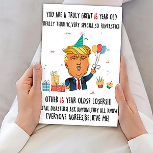 Missonemi Funny Trump 16th Birthday Card for Him Her, Humorous Donald 16th Birthday Card Gift for Son Daughter, 16 Year Old Birthday Decoration for Niece Nephew