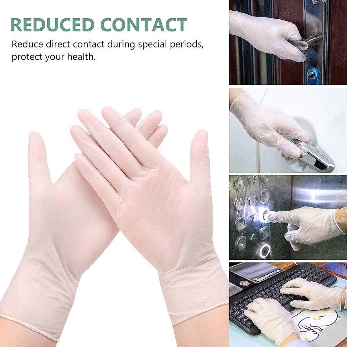 squish Disposable Gloves, Clear Vinyl Gloves Latex Free Powder-Free Glove Cleaning Rubber Gloves Health Gloves for Kitchen Cooking Cleaning Food Handling, 100PCS/Box, Large