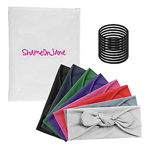 Shame On Jane Hairband, 8 pack of Colorful Headbands for Girls - Removable Bow - Cute Hair Accessories for Girls with 10 Extra Hair Elastics
