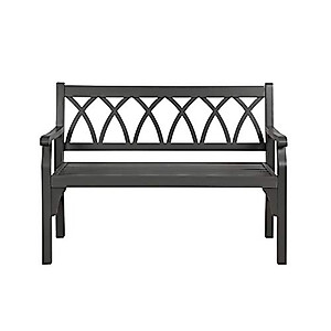 Pebble Lane Living All Weather Outdoor Exclusive Elegant Hardwood 2 Seater Bench, 48" L x 24" W x 35.5" H, Black