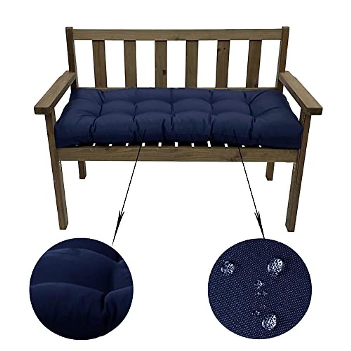 BOOMSHY 51"x20" Indoor/Outdoor Bench Cushion Cotton Garden Furniture Seat Cushion,Patio Wicker Seat Cushions with Ties for Lounger Garden Furniture Patio Lounger Bench (Navy Blue)