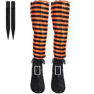 TOYANDONA Halloween Witch Legs with Stakes 1 Pair Upside Down Wicked Witch Prop Haunted House Decoration For Outdoor Garden Lawn Yard Porch Pathway Driveway Ornaments