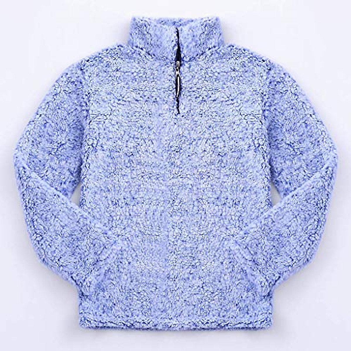 Men's Pullover Winter Workout Thenlian Men Warm Fluffy Winter Solid Casual Zip Up Sweatshirt Pullovers Outwear(Blue, XXL)
