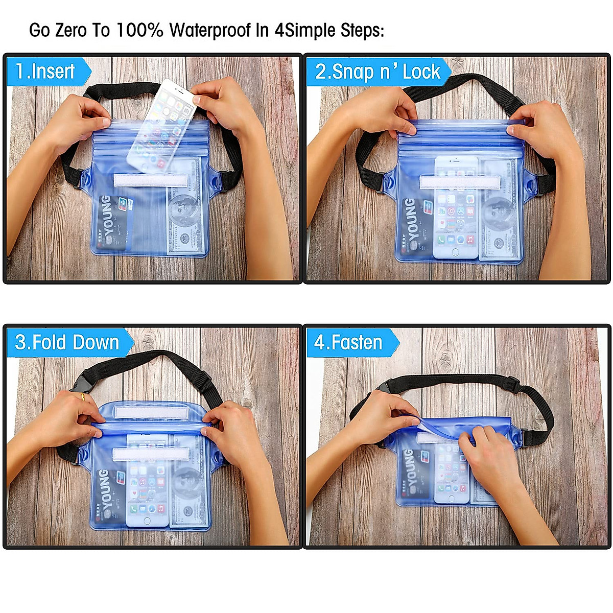 BO KAI LUN Waterproof Pouch with Waist Strap (2 Pack) | Best Way to Keep Your Phone and Valuables Safe and Dry | Perfect for Boating Swimming Snorkeling Kayaking Beach Pool Water Parks