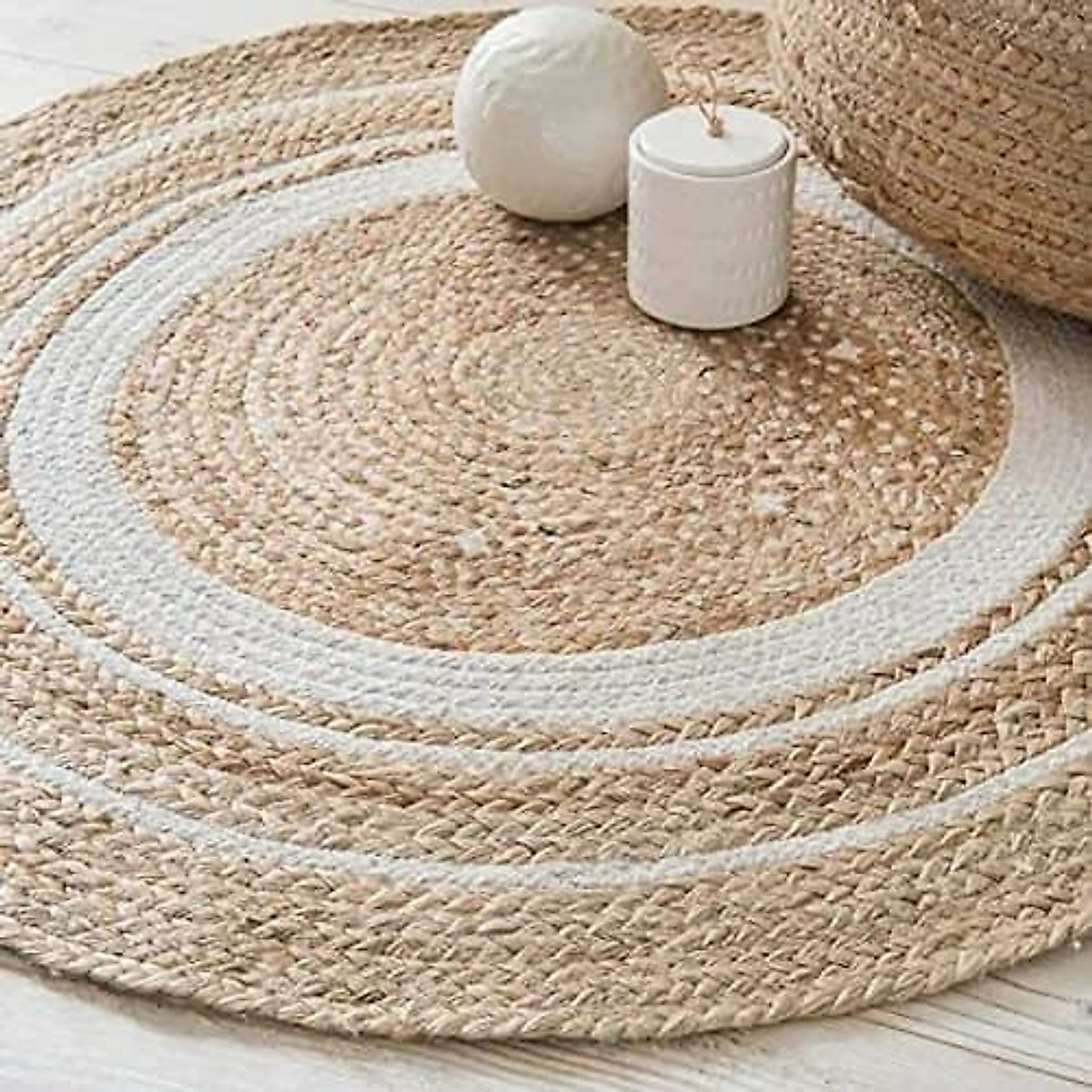 Aizza Trends Jute Carpet for Living Room, Jute Round Floor Mat, Rugs for Living Room, Jute Centre Table Carpet for Home Decore (2 x 2 Feet)