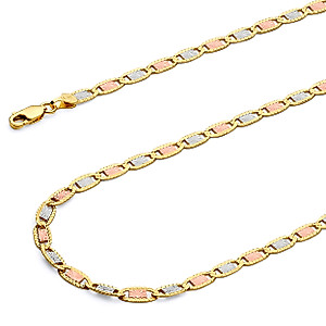 14k REAL Tri Color Gold Solid 3mm Star/Edge Diamond Cut Chain Bracelet with Lobster Claw Clasp - 7.5"