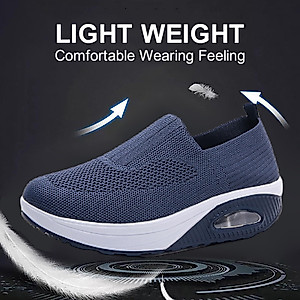 Women's Slip On Walking Shoes,Running Sneakers for Women with Air CushionUnybwonn Blue 6
