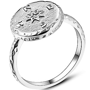 Jude Jewelers Stainless Steel Retro Vintage Compass Style Statement Promsie Biker Party Ring (Silver, 4)