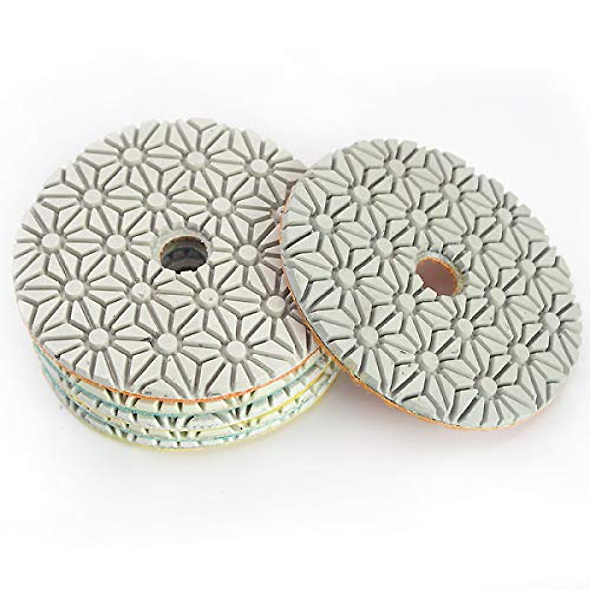 FINGLEE DT 4 inch 3 Steps Diamond Dry Polishing Pad Diamond Resin Discs for Granite Marble Quartz (5pcs Grit2)