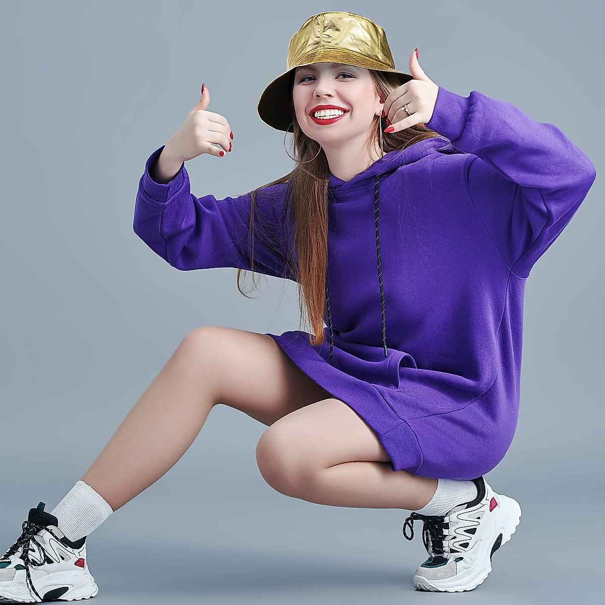 SATINIOR 2 Pcs Metallic Bucket Hat Unisex Trendy Fisherman Hat Reversible Foldable Packable Cap Double Side Hat Hip Hop for Men Women Teen (Gold)