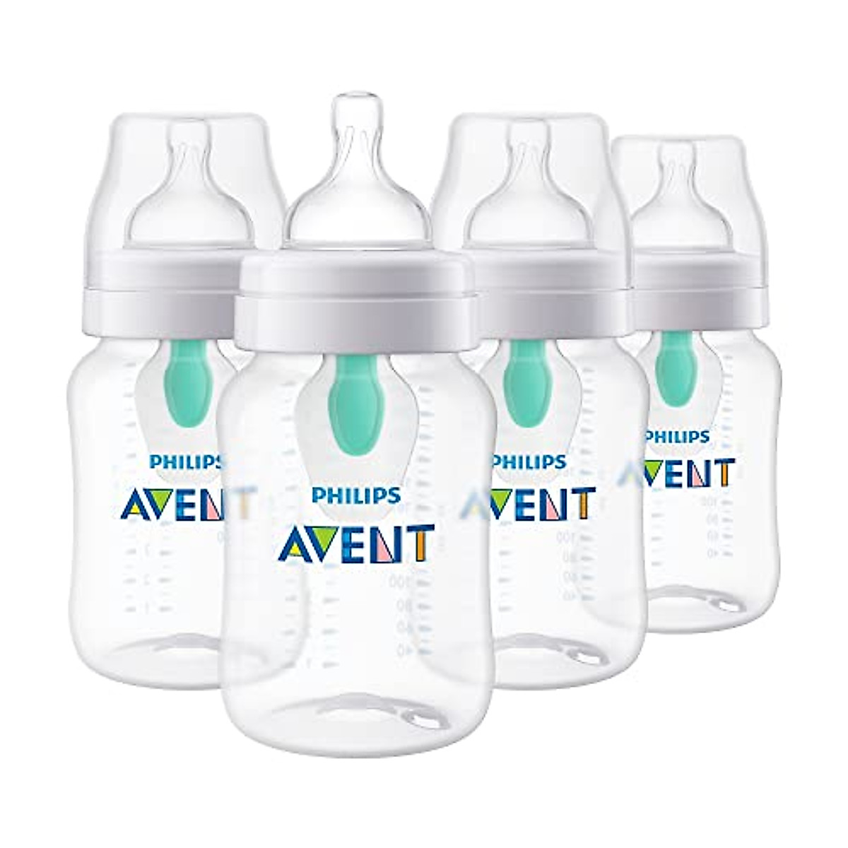 Philips Avent Anti-Colic Baby Bottles with AirFree Vent, 9oz, 4pk, Clear, SCY703/04 & Anti-Colic Baby Bottle Flow 3 Nipple, 4pk, SCY763/04 & Anti-Colic Baby Bottle Flow 4 Nipple, 4pk, SCY764/04