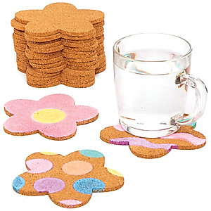 Baker Ross AT375 Flower Cork Coasters Blanks - Pack of 30, Ideal for Kids' Arts and Crafts Paint and Color Your Own Flower Coaster